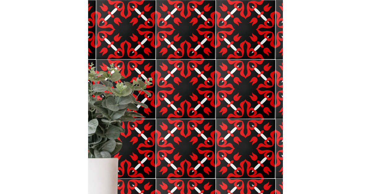 Vibrant Red Black and White Japanese Pattern Ceramic Tile | Zazzle