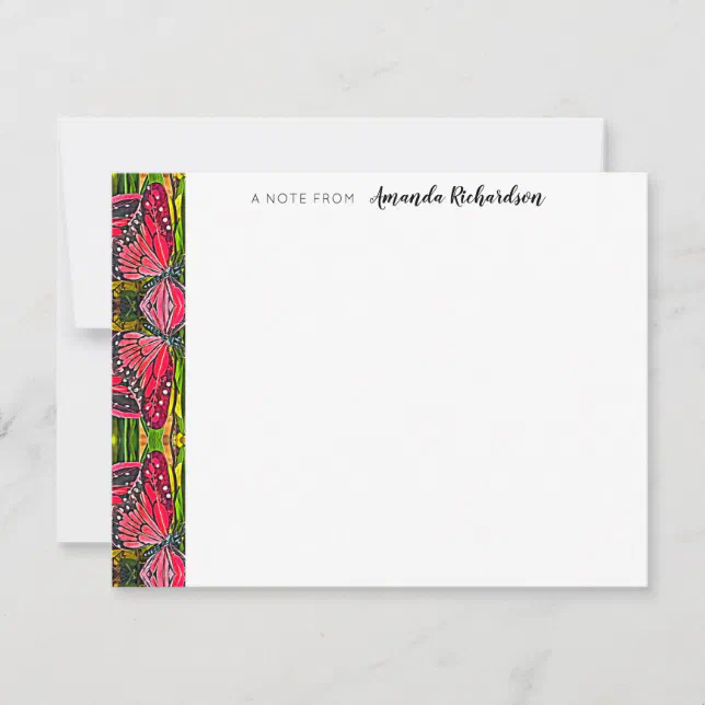 Vibrant Red Butterflies Personalized Note Card | Zazzle