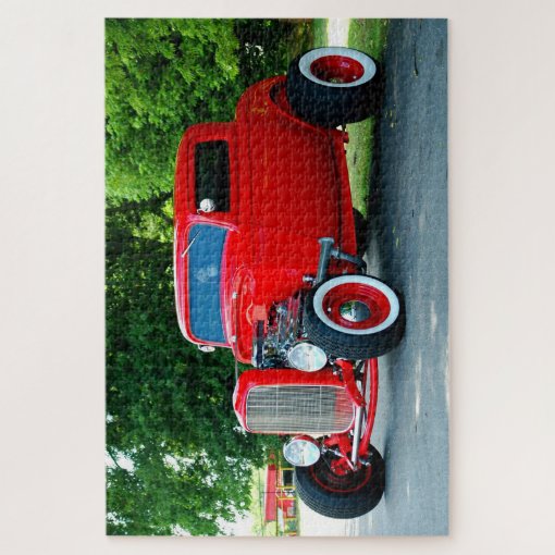 Vibrant Red Hot-Rod car Jigsaw Puzzle | Zazzle