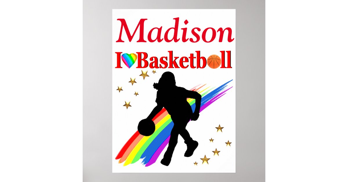 VIBRANT RED PERSONALIZED GIRLS BASKETBALL POSTER | Zazzle