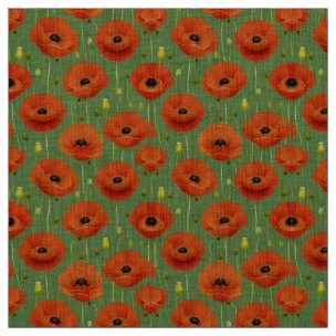 Red Poppies Floral Pattern Fabric | Zazzle