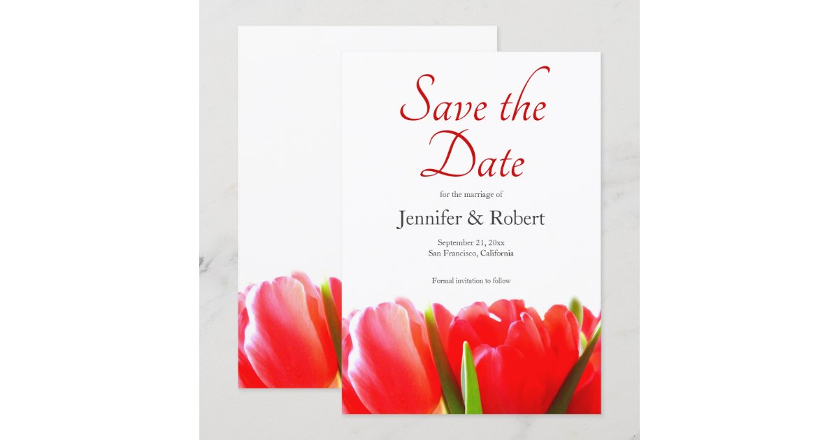 Vibrant Red Tulips Save the Date Invitation | Zazzle