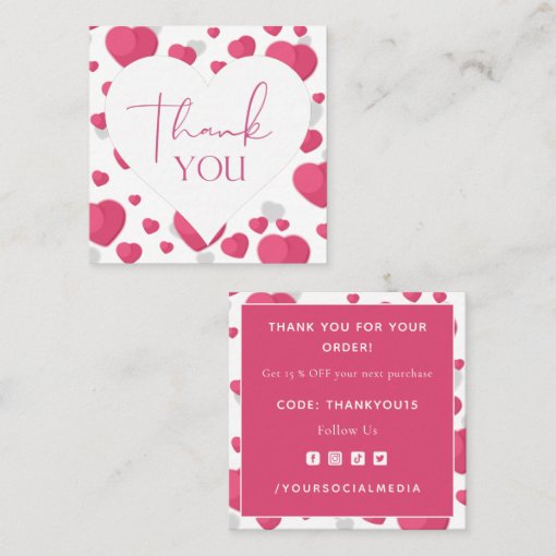 Vibrant Romantic Hearts Valentines Day Thank You Square Business Card ...