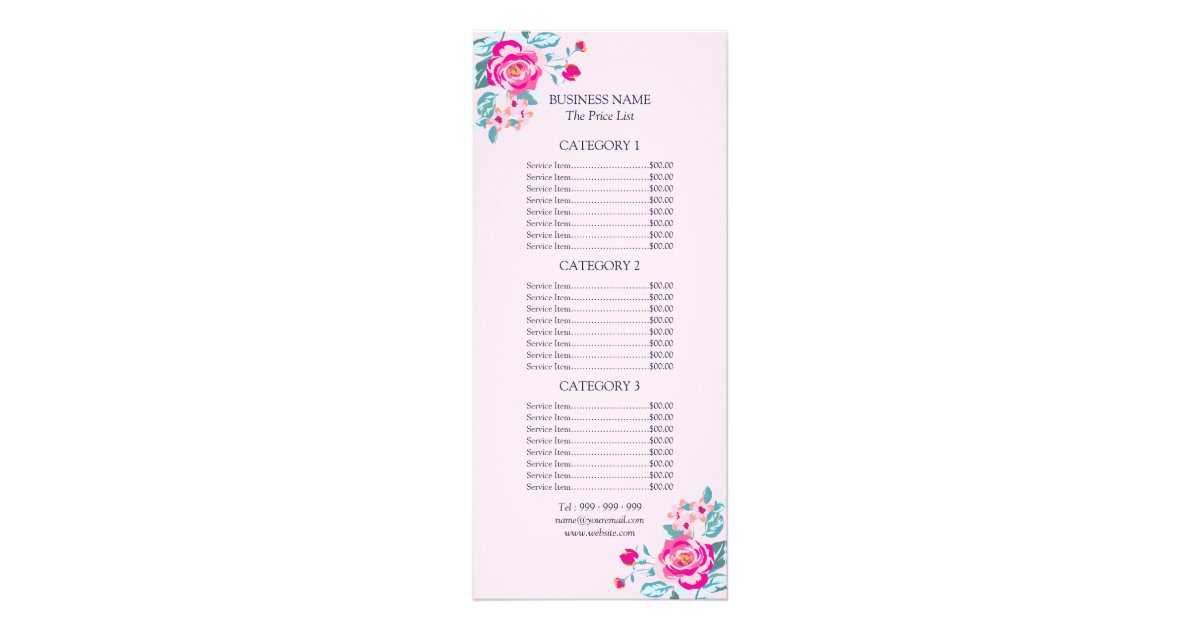Vibrant Roses Hot Pink Floral Price List Menu | Zazzle