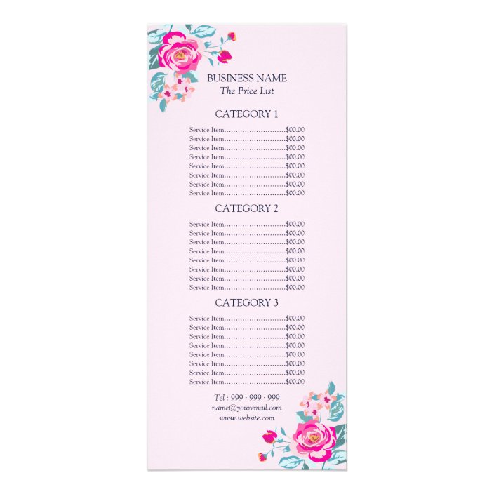 Vibrant Roses Hot Pink Floral Price List Menu | Zazzle.com