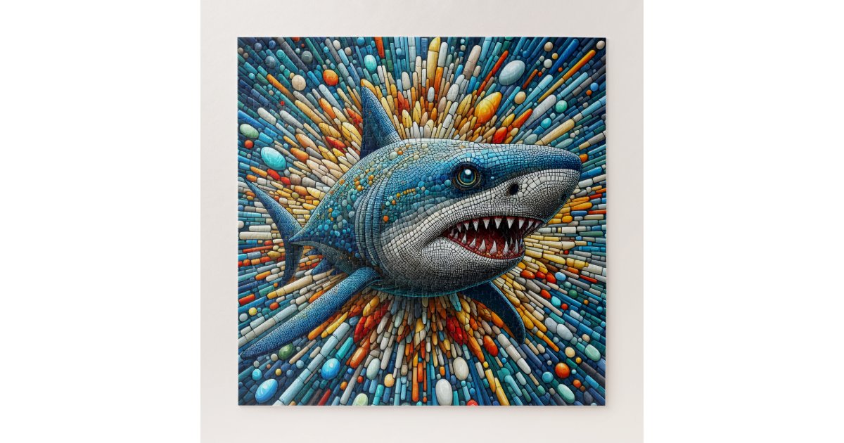 Vibrant Shark Ocean Colorful Sea Life Creatures Jigsaw Puzzle | Zazzle