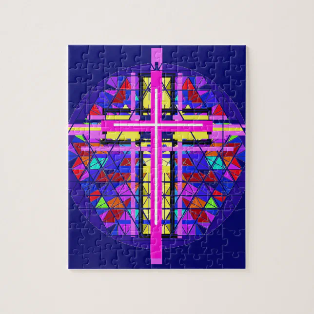 Vibrant Stained Glass Christian Cross. Jigsaw Puzzle | Zazzle