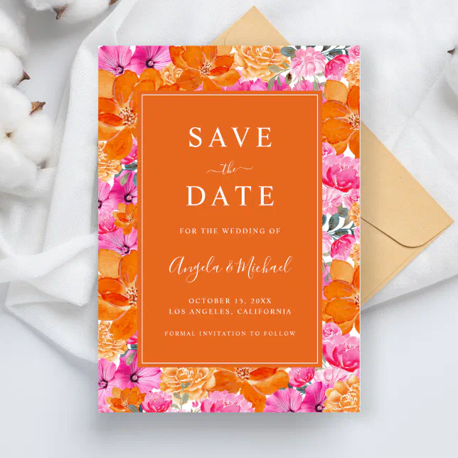Vibrant Summer Garden | Pink and Orange Wedding Save The Date | Zazzle