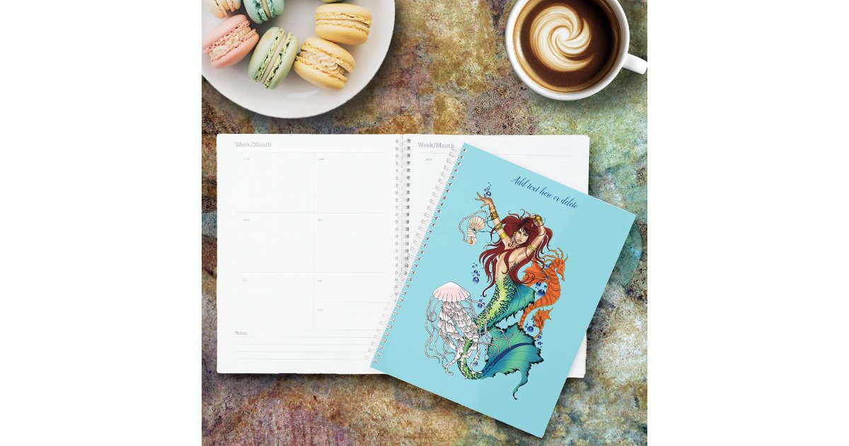 Vibrant Teal Fantasy Mermaid Illustration Planner | Zazzle