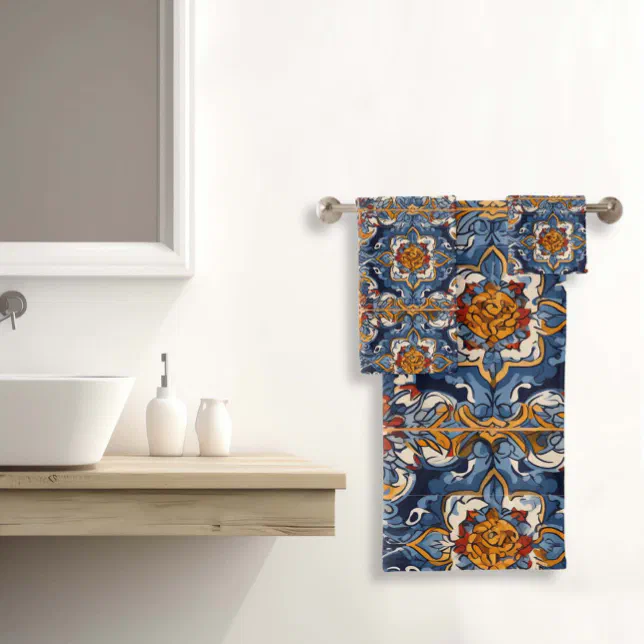 Vibrant Traditional Mexican Talavera Tiles Bath Towel Set | Zazzle