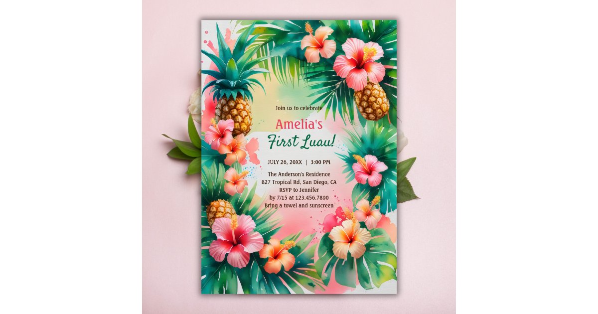 Vibrant Tropical Hawaiian First Luau 1st Birthday Invitation | Zazzle