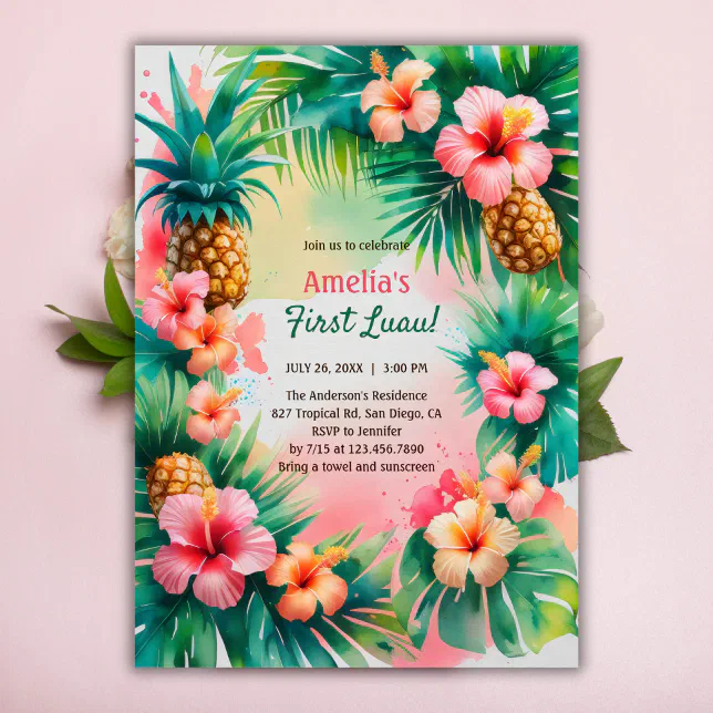 Vibrant Tropical Hawaiian First Luau 1st Birthday Invitation | Zazzle
