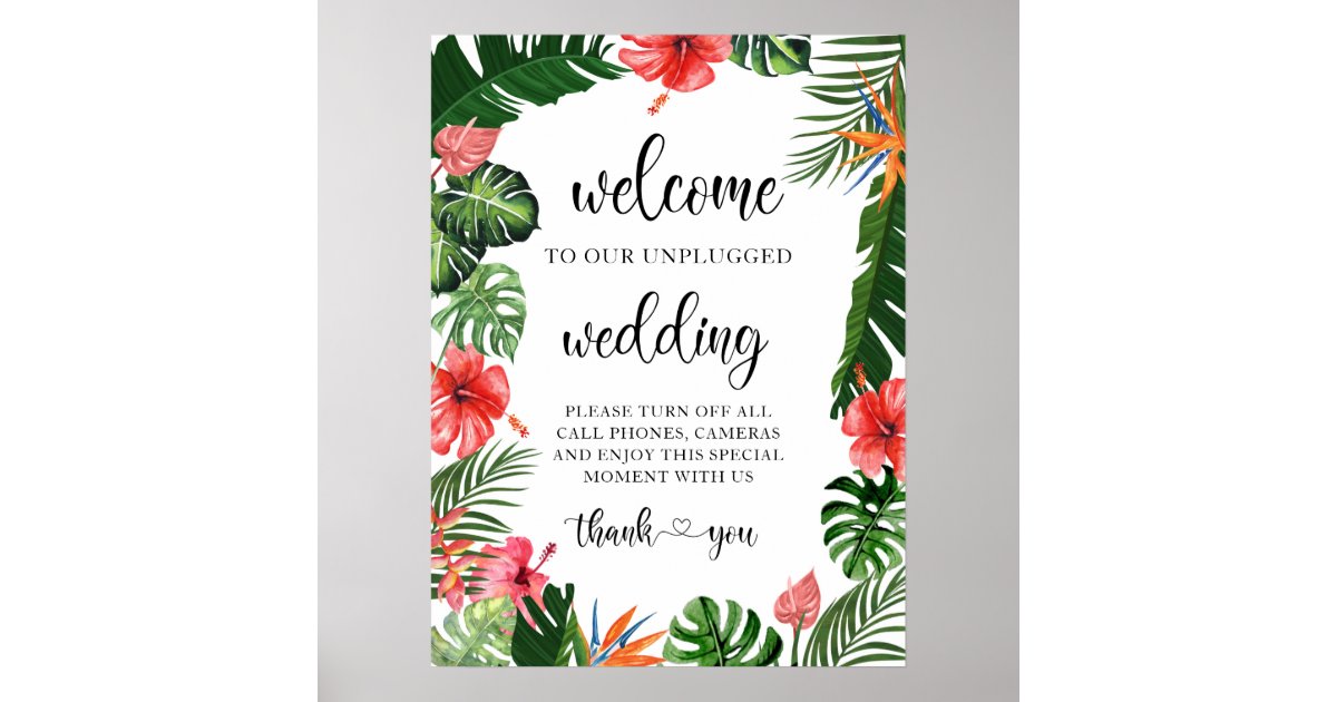 Vibrant Tropical Unplugged Wedding Welcome Sign | Zazzle