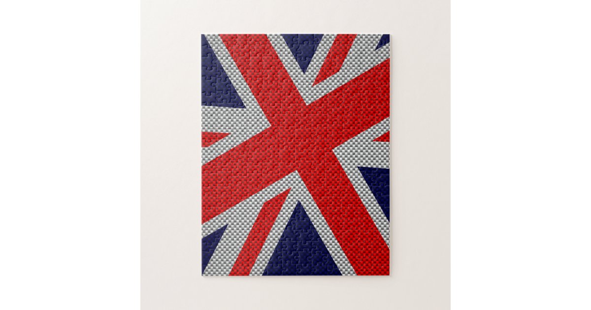Vibrant Union Jack on Carbon Fiber Style Print Jigsaw Puzzle | Zazzle