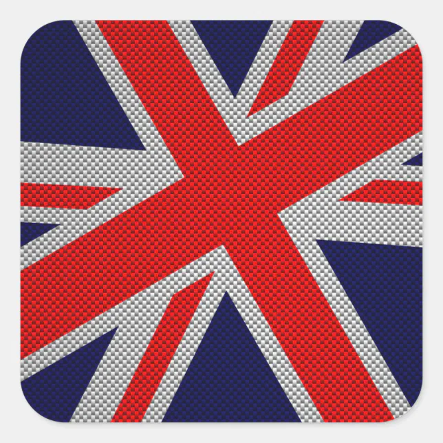Vibrant Union Jack on Carbon Fiber Style Print Square Sticker | Zazzle