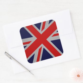 Vibrant Union Jack on Carbon Fiber Style Print Square Sticker | Zazzle