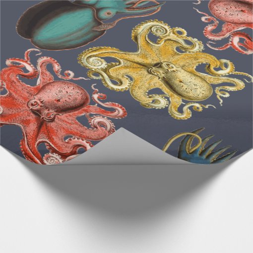 Vibrant Vintage Sea Creatures Octopus Squid Wrapping Paper | Zazzle
