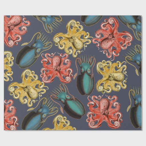 Vibrant Vintage Sea Creatures Octopus Squid Wrapping Paper | Zazzle