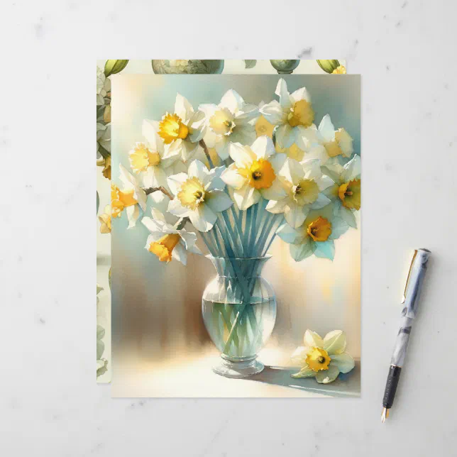 Vibrant Watercolor Daffodils Scrapbook Paper | Zazzle