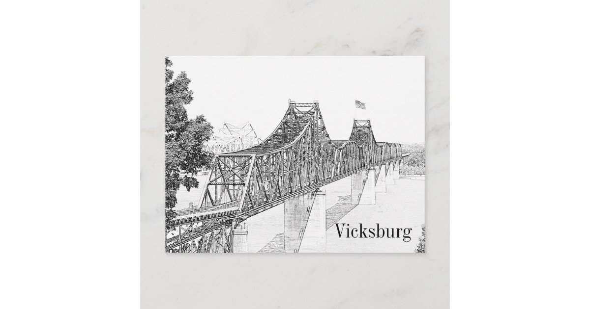 Vicksburg, Mississippi River Bridge Sketch Art Postcard | Zazzle