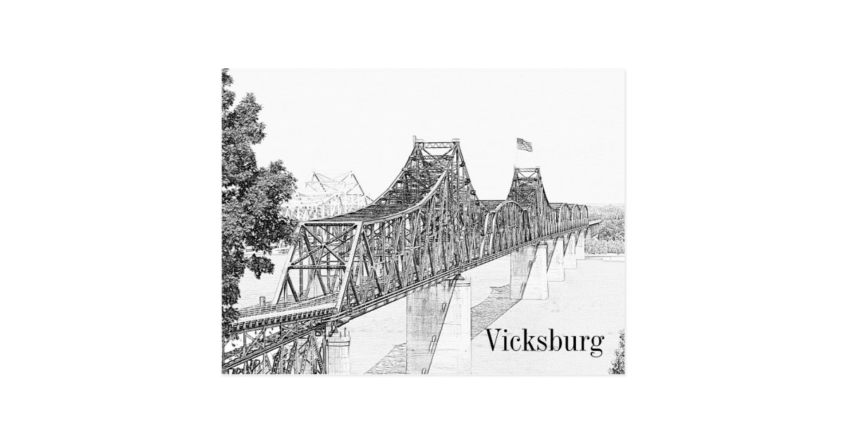 Vicksburg, Mississippi River Bridge Sketch Art Postcard | Zazzle.com