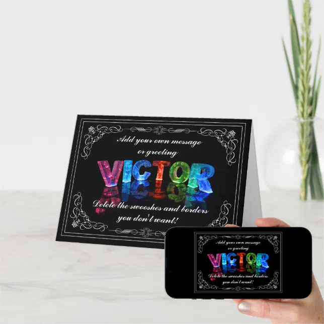 Victor - Name in Lights greeting card (Photo) | Zazzle
