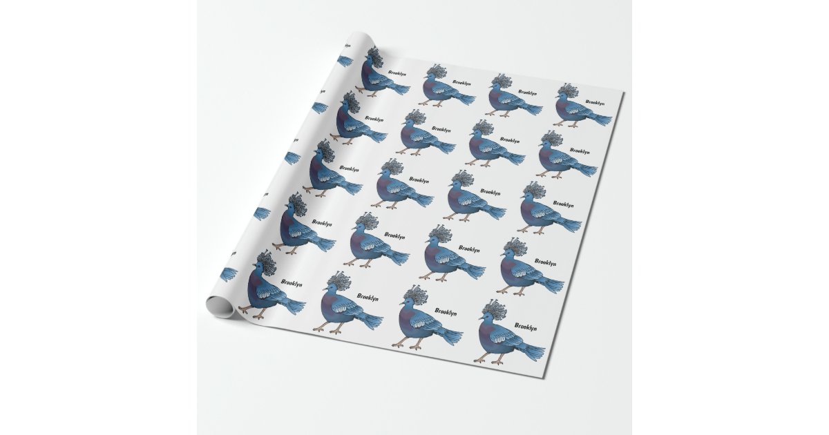 Victoria crowned pigeon bird cartoon illustration wrapping paper | Zazzle