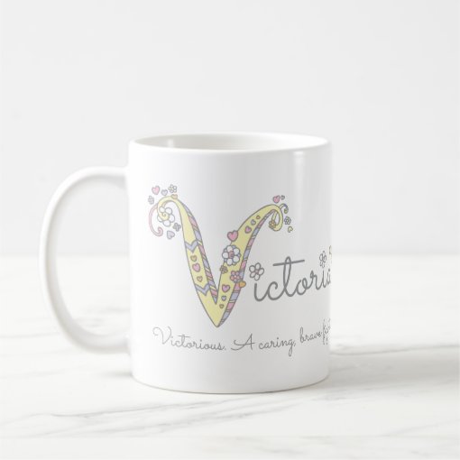 Victoria name meaning decorative V monogram mug | Zazzle