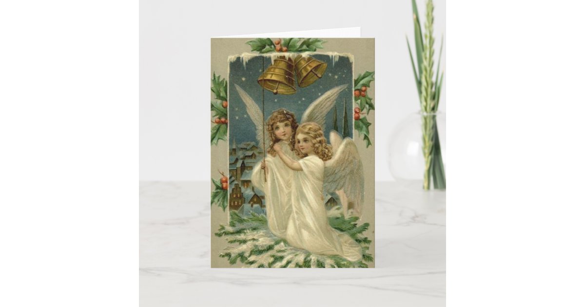 Victorian Angels Ringing Bells Christmas Card | Zazzle