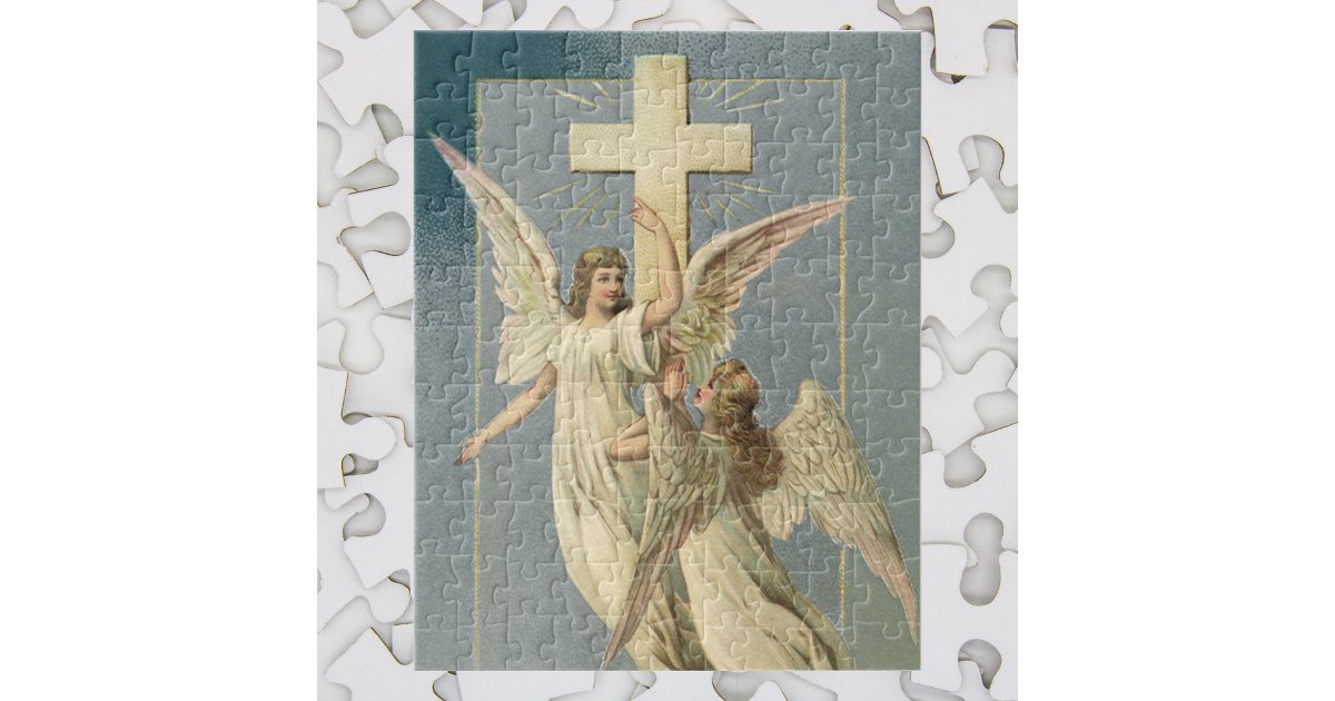 Victorian Angels with a Cross, Vintage Easter Jigsaw Puzzle | Zazzle