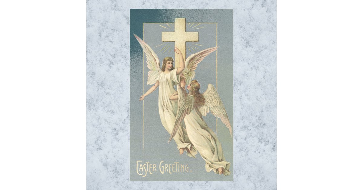 Victorian Angels with a Cross, Vintage Easter Rectangular Sticker | Zazzle