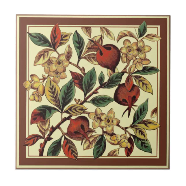 Victorian Antique Roses Rose Hips Repro Print Ceramic Tile | Zazzle