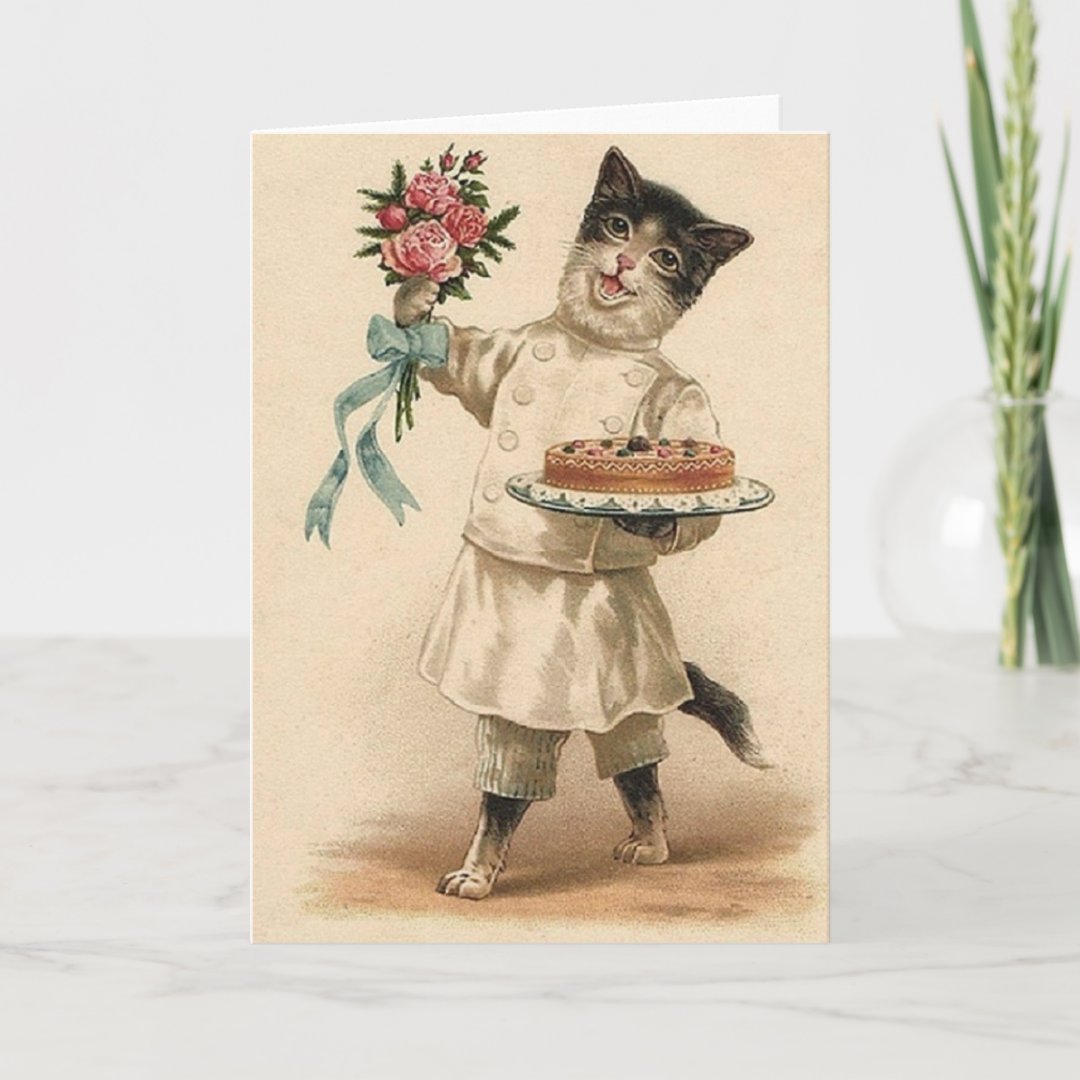 Victorian Baker Cat Congratulations & Best Wishes Card | Zazzle