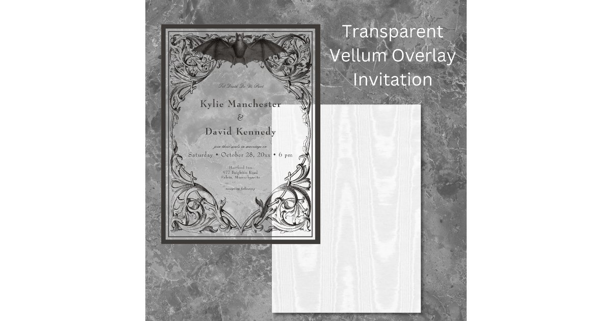 Victorian Bat Until Death Black & White Wedding Vellum Invitations | Zazzle
