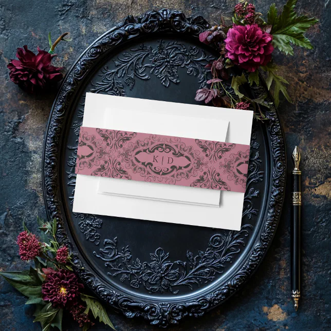 Victorian Bat Until Death Black & Wine Wedding Invitation Belly Band ...
