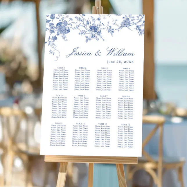 Victorian Blue Floral 12 Tables SEATING CHART Foam Board | Zazzle