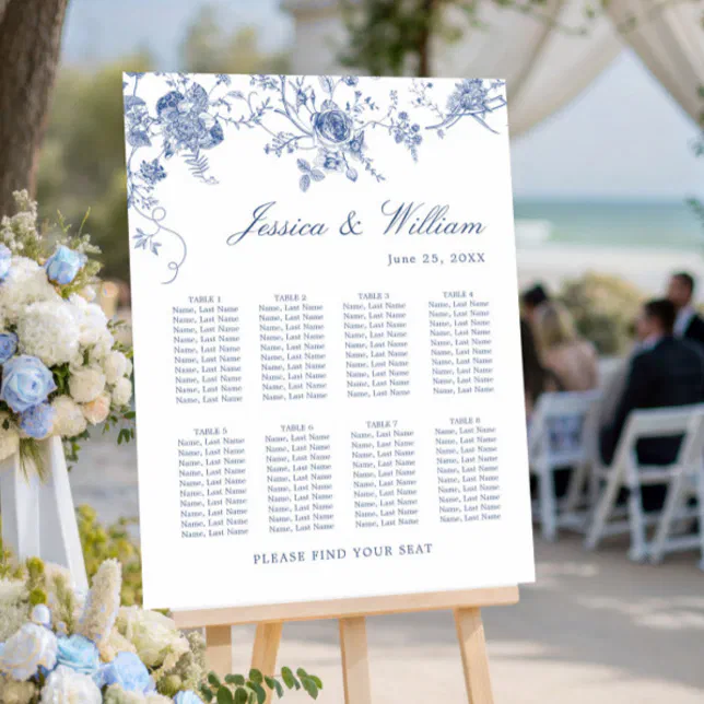 Victorian Blue Floral 8 Tables SEATING CHART Foam Board | Zazzle