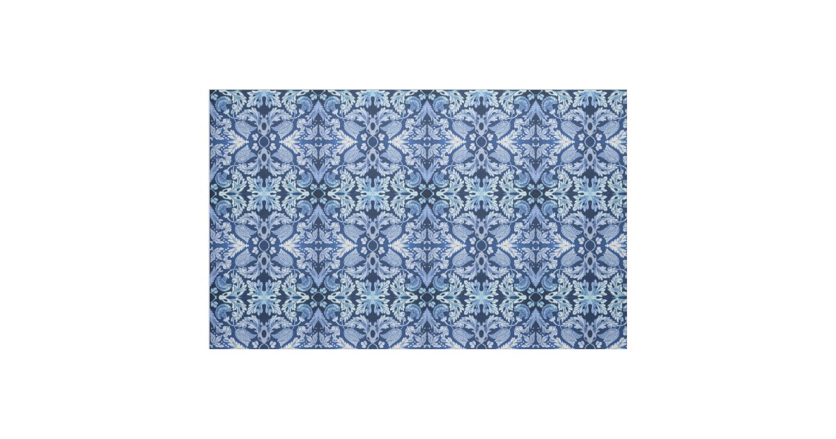 Victorian Blue Pattern Fabric | Zazzle