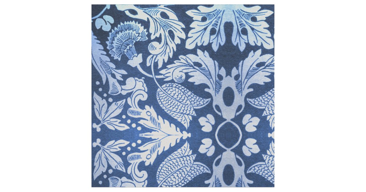Victorian Blue Pattern Fabric | Zazzle