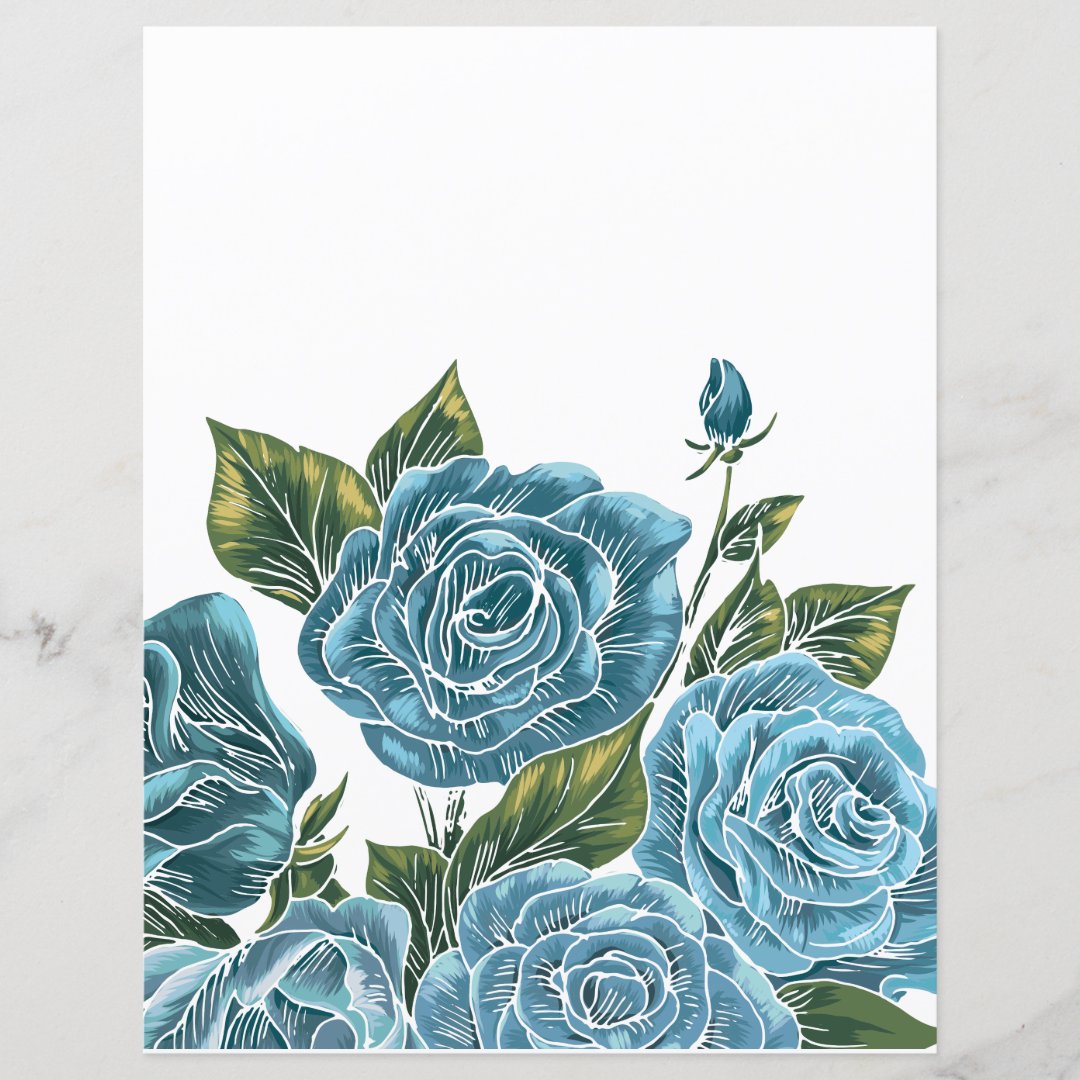 Victorian Blue Roses Journal Scrapbook Paper | Zazzle