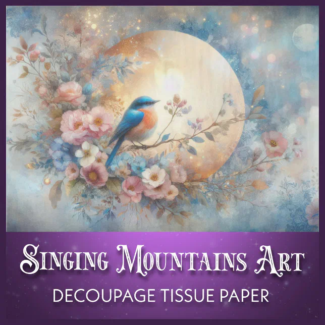 Victorian Bluebird and Gold Floral Decoupage Tissue Paper | Zazzle
