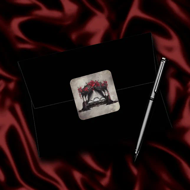 Victorian Boudoir | Old Scarf Canopy Poster Bed Square Sticker | Zazzle