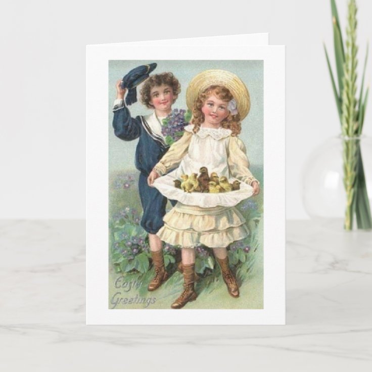 Victorian Boy And Girl Easter Card | Zazzle