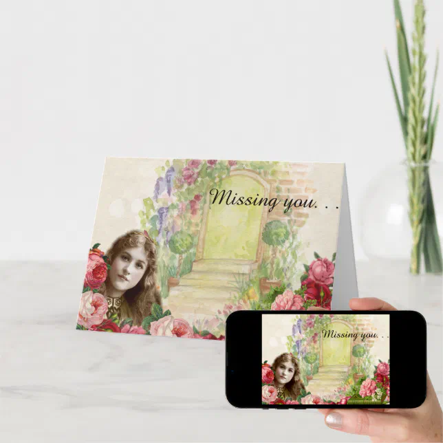 Victorian Cabbage Roses Woman Floral Card | Zazzle