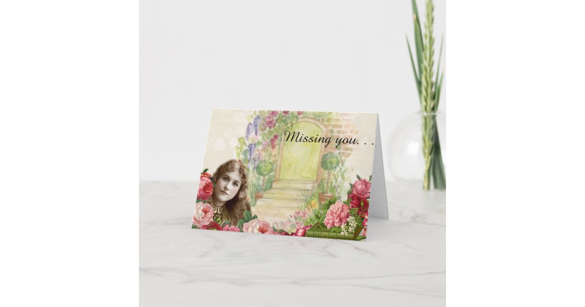 Victorian Cabbage Roses Woman Floral Card | Zazzle