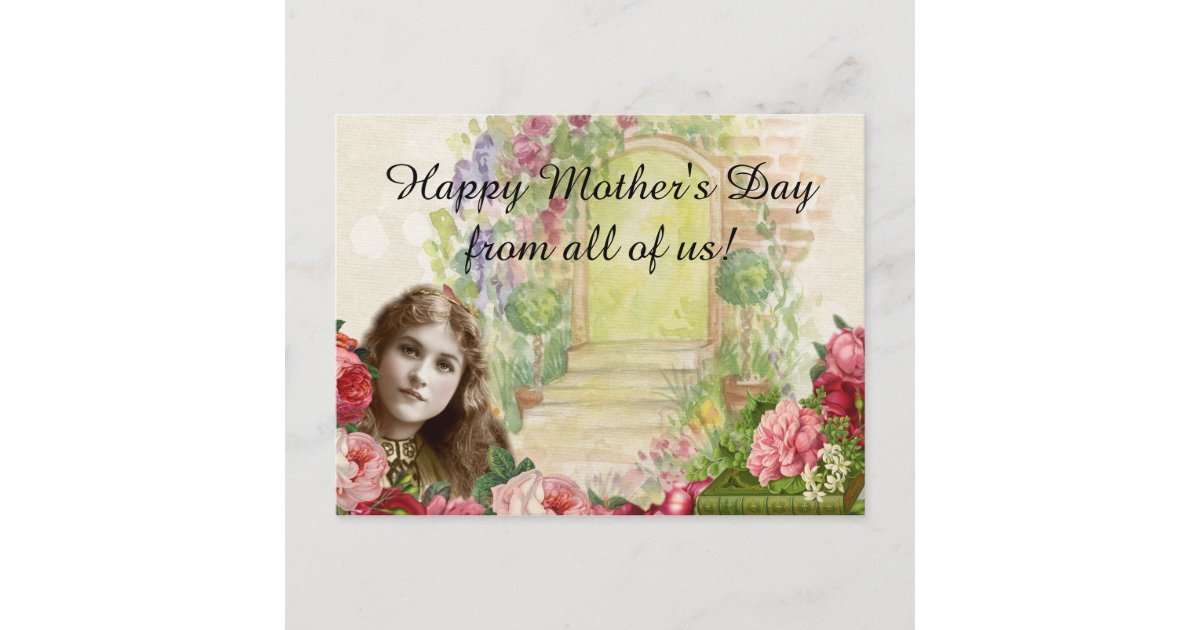 Victorian Cabbage Roses Woman Floral Door Postcard | Zazzle