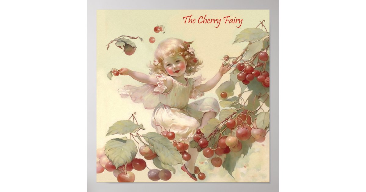 Victorian “Cherry Fairy” in a Fruit Tree Poster | Zazzle