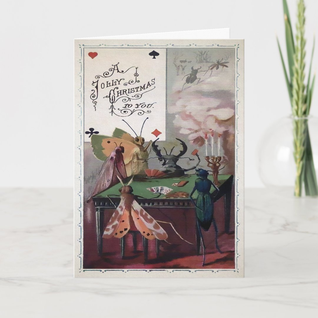 Victorian Christmas Bugs Holiday Card | Zazzle