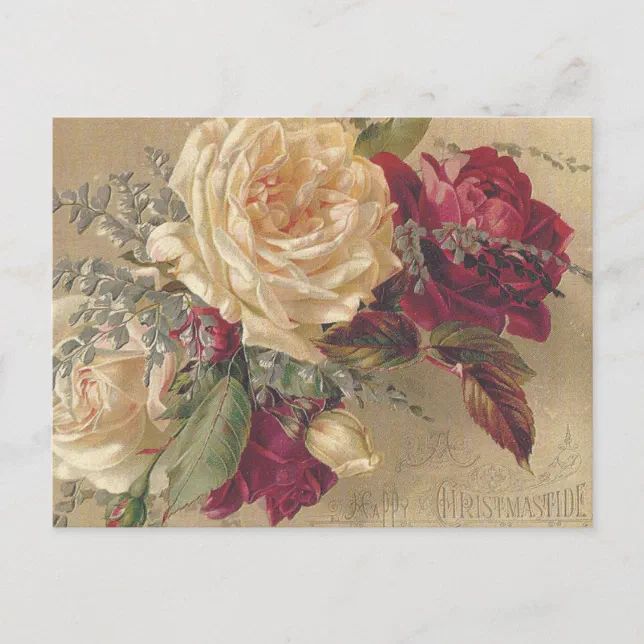 Victorian Christmas Roses Holiday Postcard | Zazzle