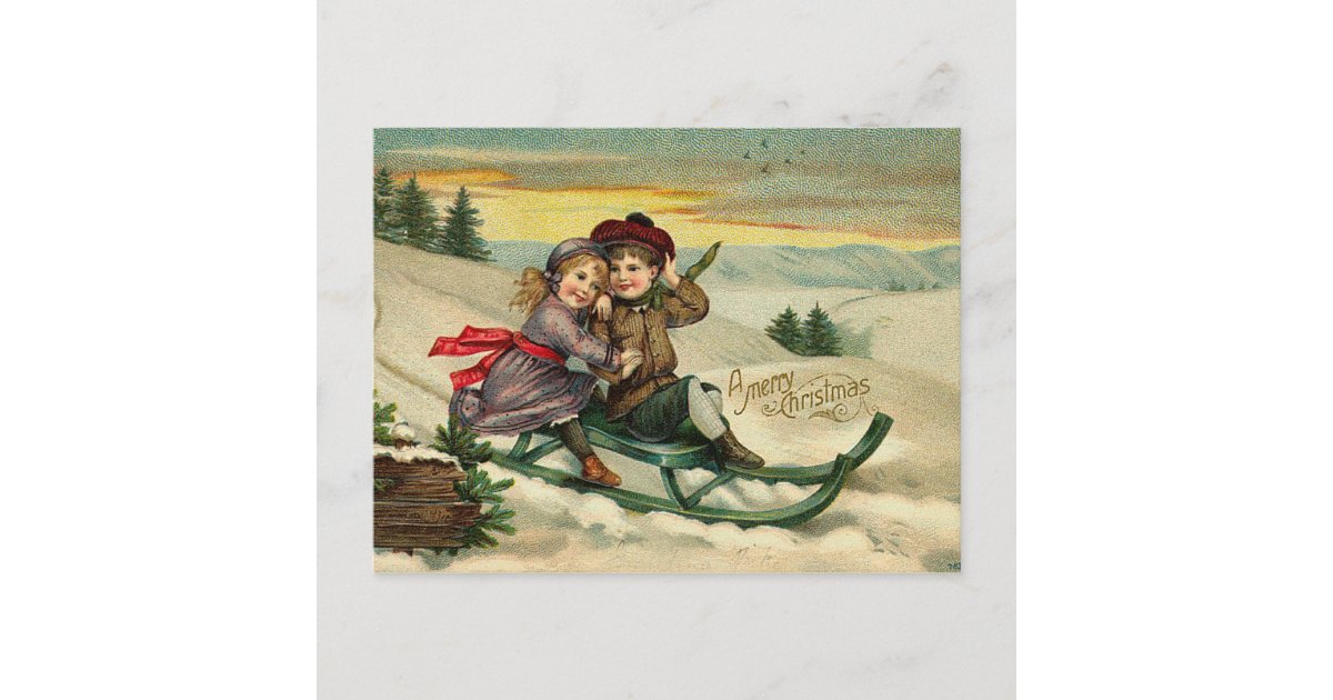 Victorian Christmas Sledding Postcards | Zazzle